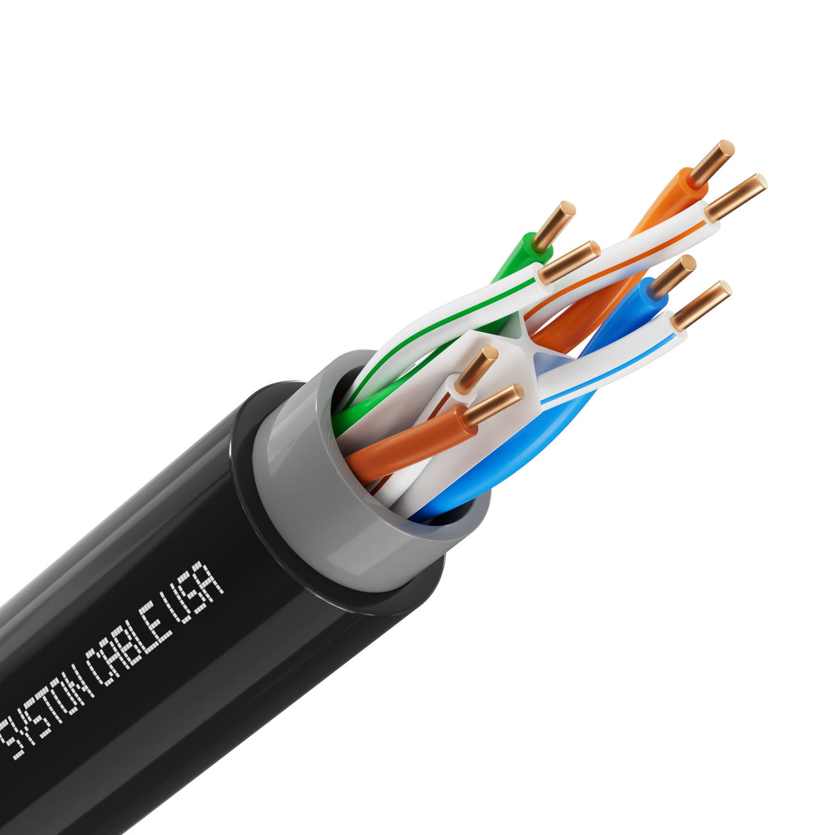 CAT 6A+ Ethernet Bulk Cable, Direct Burial, 700 MHz, 23/4pr Solid CU, — Syston Cable