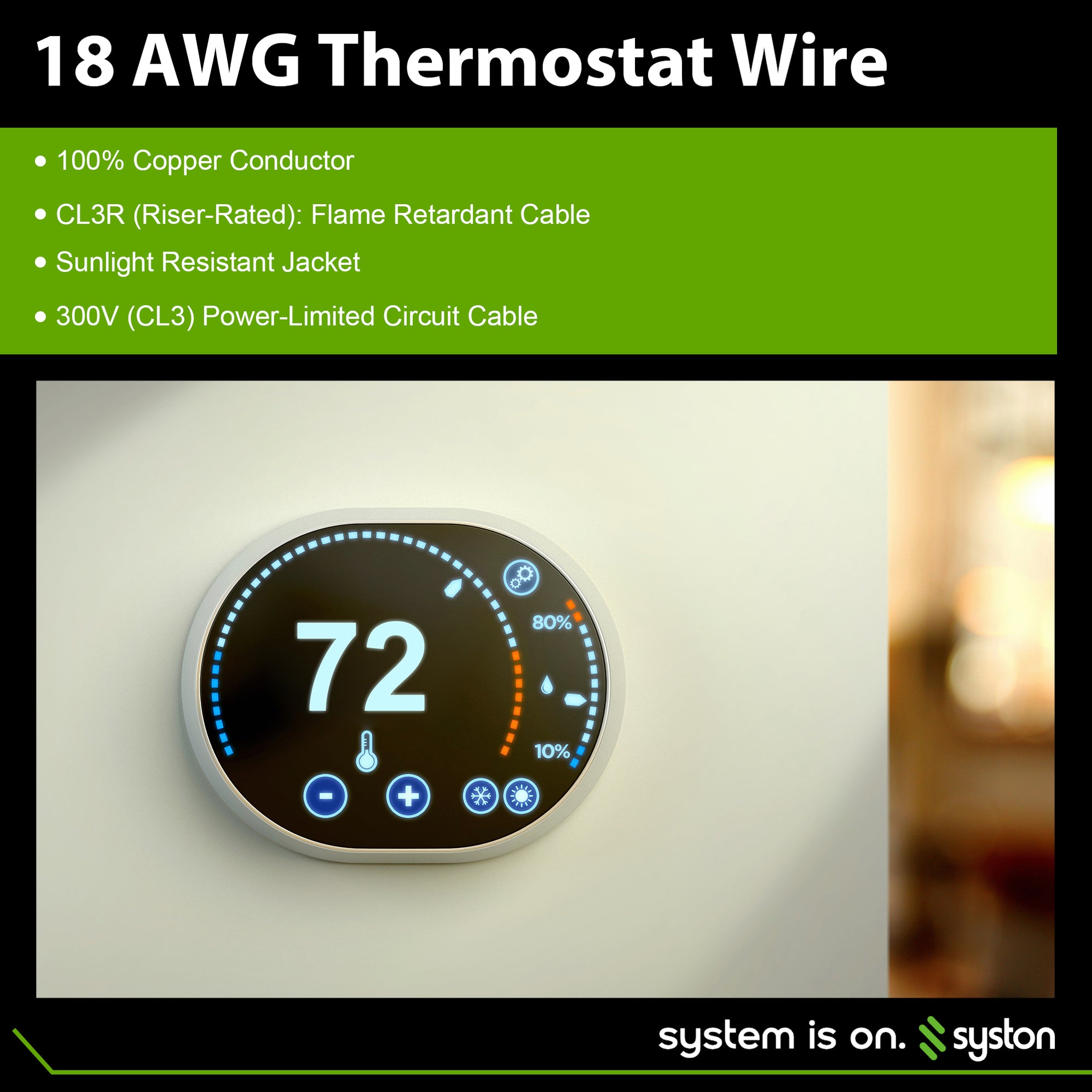18/3 Thermostat Wire, Solid Copper, Brown, CL3R, Sun Res, Indoor/Outdo ...